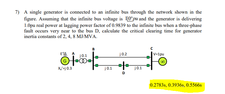Solved 7) A single generator is connected to an infinite bus | Chegg.com