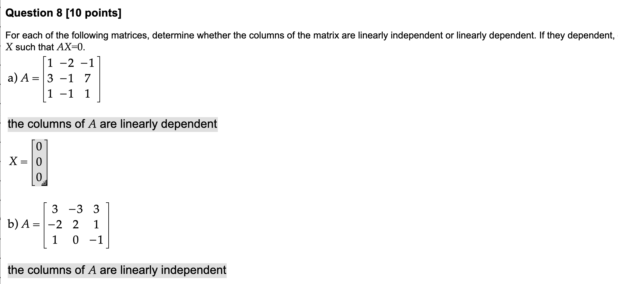Solved Question 8 (10 points] For each of the following | Chegg.com