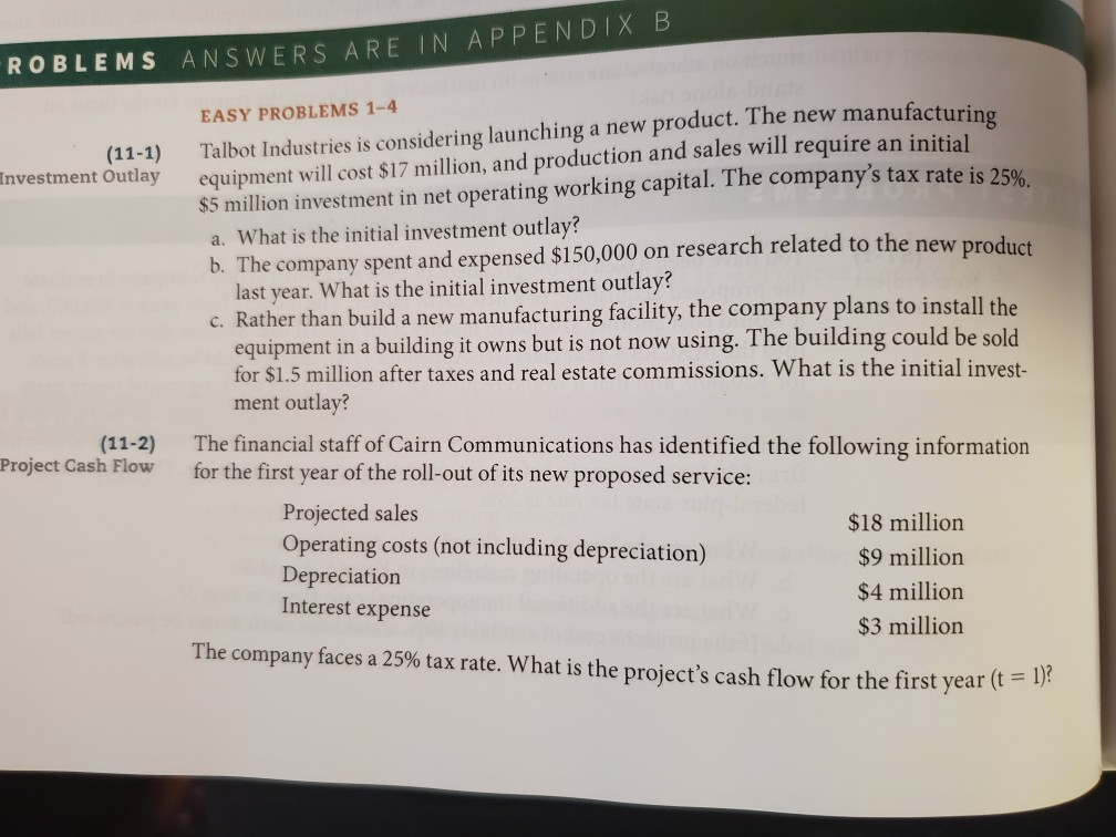 Solved ROBLEMS ANSWERS ARE IN APPENDIX B (11-1) Investment | Chegg.com