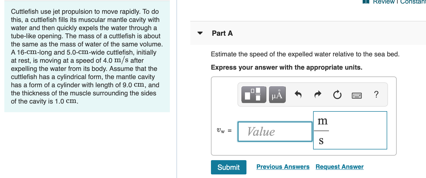 Solved Review I Constan' Cuttlefish use jet propulsion to | Chegg.com