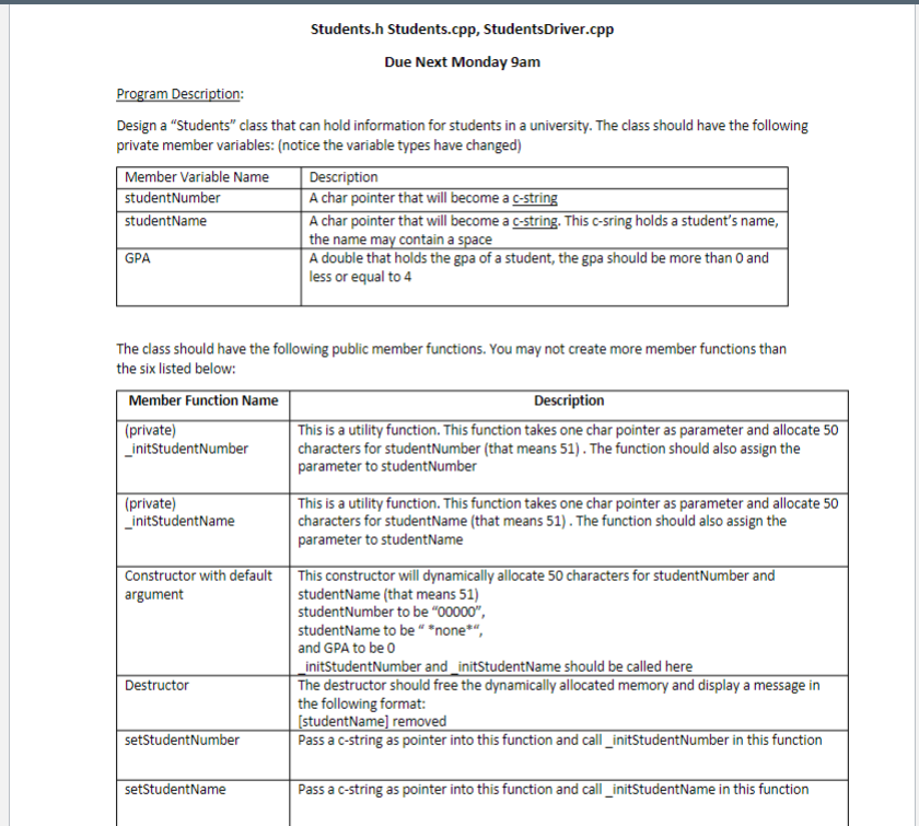 Solved Program Description: Design a "Students" class that | Chegg.com