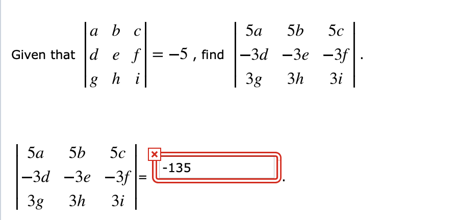 Solved la b c | 5a 5b 5c | Given that d e f]=-5, find |-3d | Chegg.com