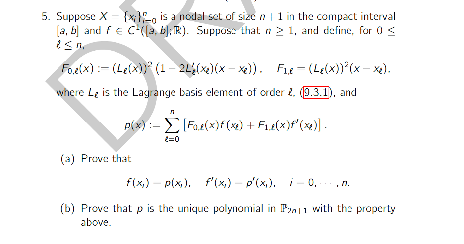 Suppose X={xi}i=0n is a nodal set of size n+1 in the | Chegg.com