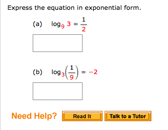 Solved Express the equation in exponential form. 1 (a) log, | Chegg.com