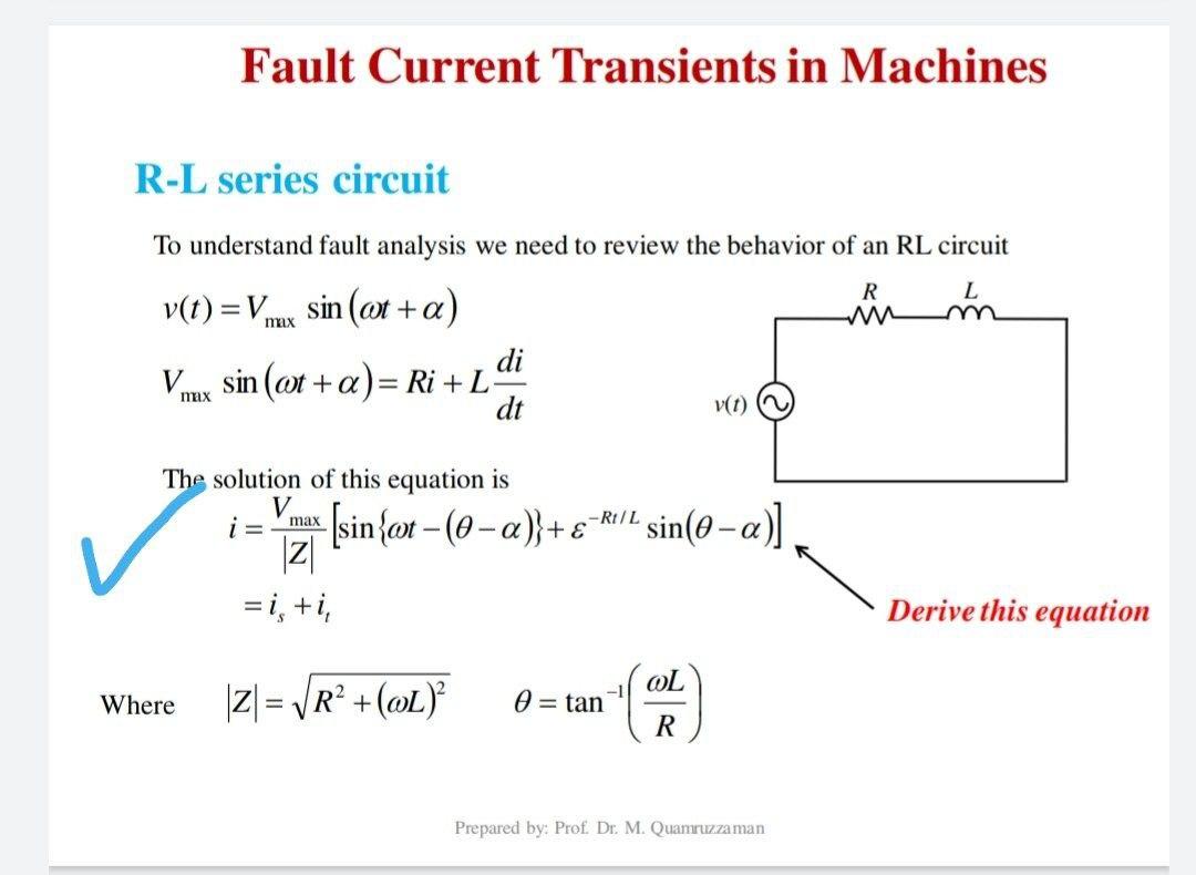 Solved Fault Current Transients in Machines R-L series | Chegg.com