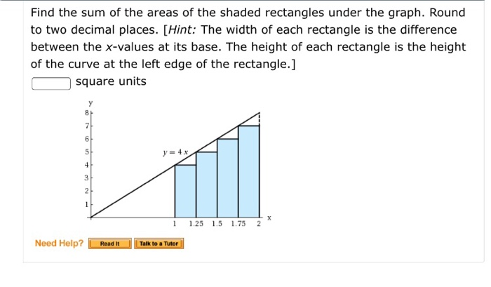 Solved Find the sum of the areas of the shaded rectangles | Chegg.com