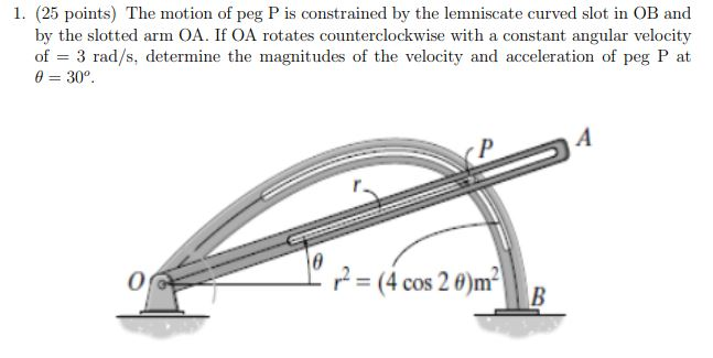 Solved 1. (25 points) The motion of peg P is constrained by | Chegg.com