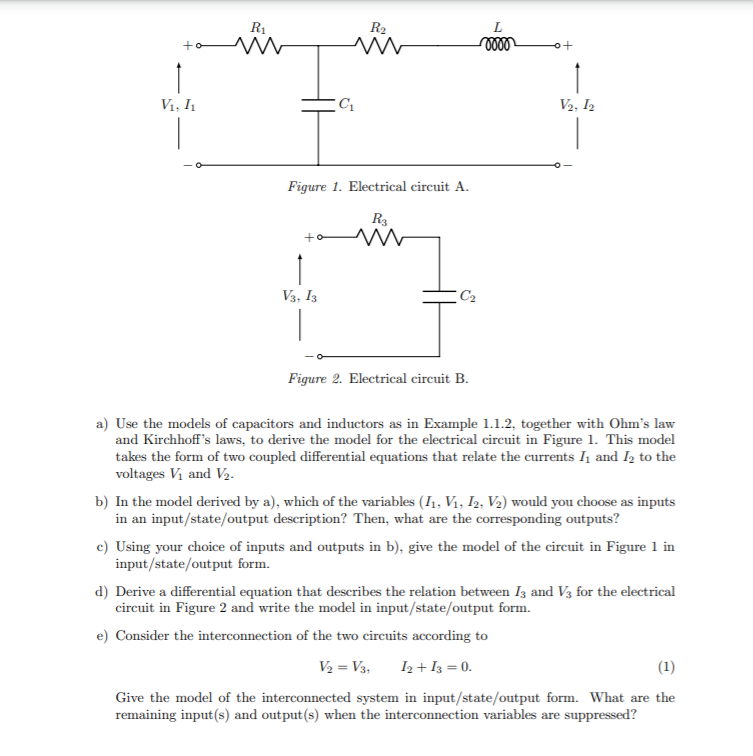 Solved R2 R1 w L 0000 1 V1, 11 C V2, 12 Figure 1. Electrical | Chegg.com