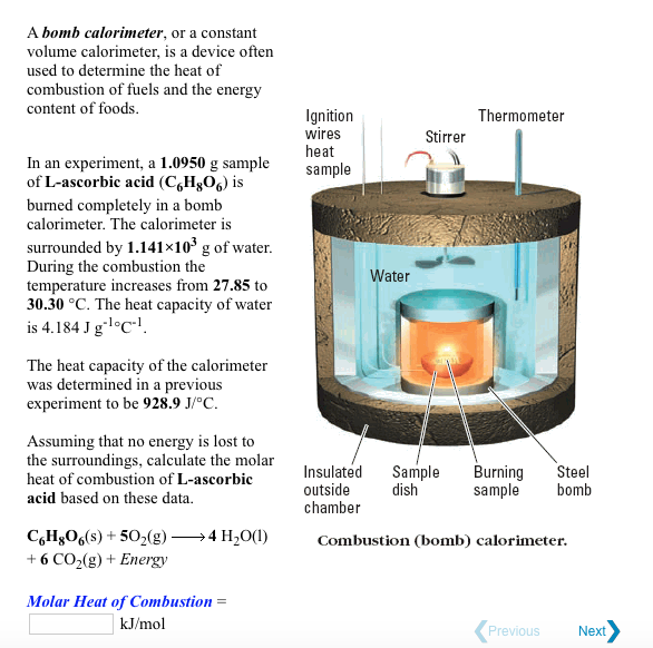 Solved A bomb calorimeter, or a constant volume calorimeter, | Chegg.com
