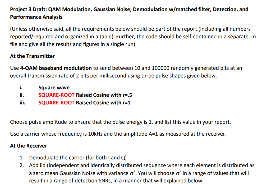 Project 3 Draft: QAM Modulation, Gaussian Noise, | Chegg.com