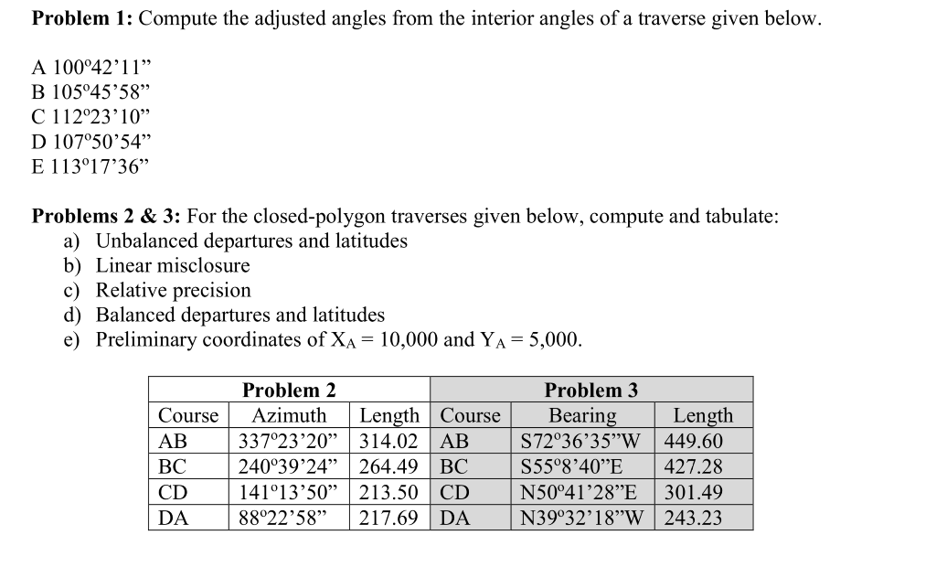 Solved Problem 1: Compute the adjusted angles from the | Chegg.com