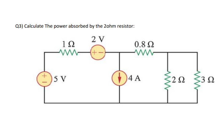 Solved Q3) Calculate The power absorbed by the 2ohm | Chegg.com
