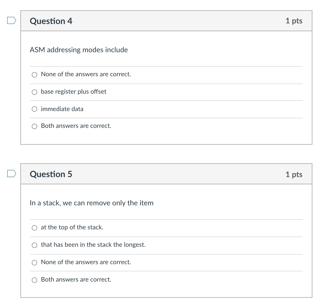 Solved Question 4 1 pts ASM addressing modes include None of | Chegg.com