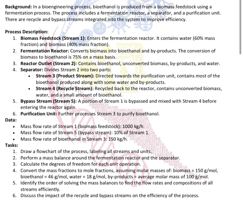 Background: In a bioengineering process, bioethanol | Chegg.com