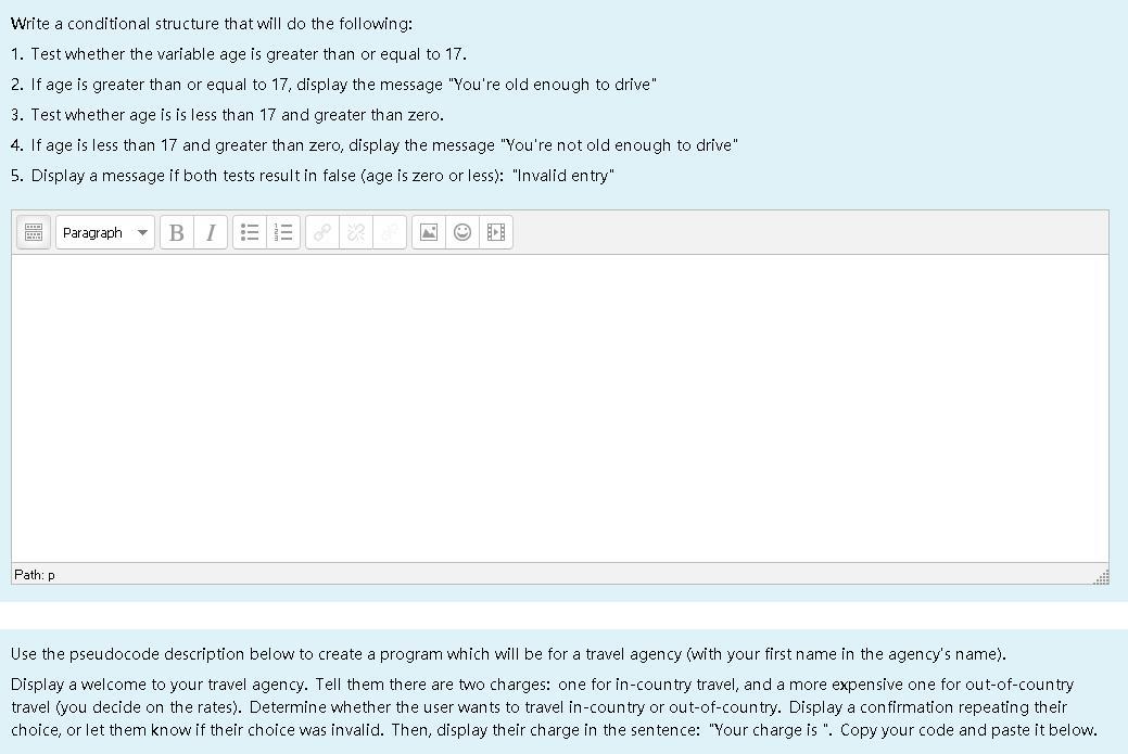 Solved Write a conditional structure that will do the | Chegg.com