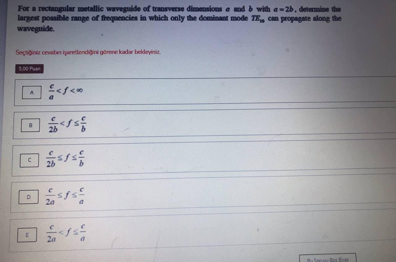 Solved For a rectangular metallic waveguide of transverse | Chegg.com