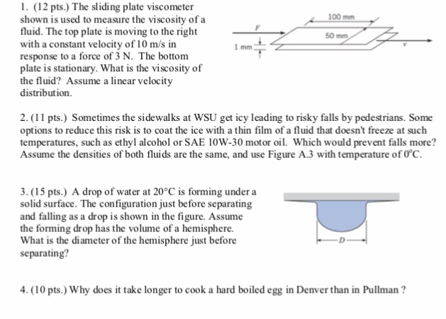 Solved 1. (12 pts.) The sliding plate viscometer shown is | Chegg.com