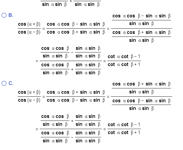 Solved Establish the identity. cos (a + B) cos (a-B) = cot a | Chegg.com