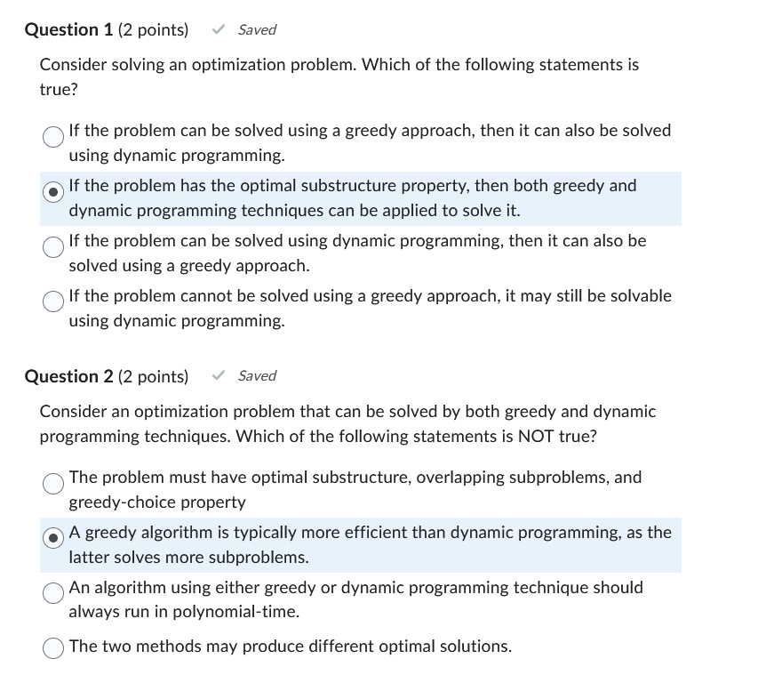 Solved Question 1 (2 ﻿points)Consider solving an | Chegg.com