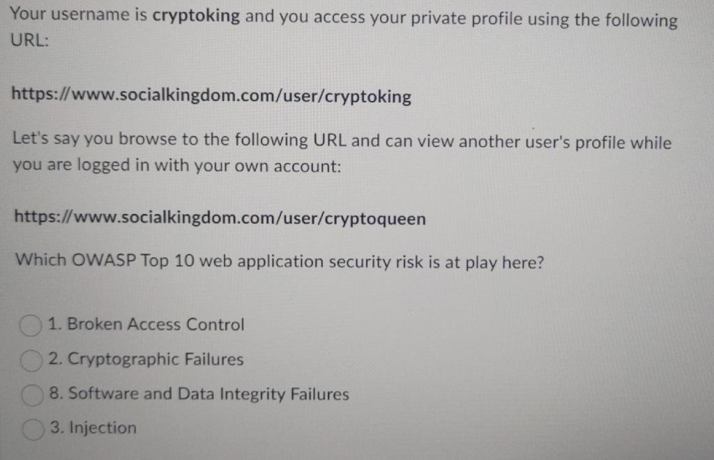 Solved Your username is cryptoking and you access your | Chegg.com