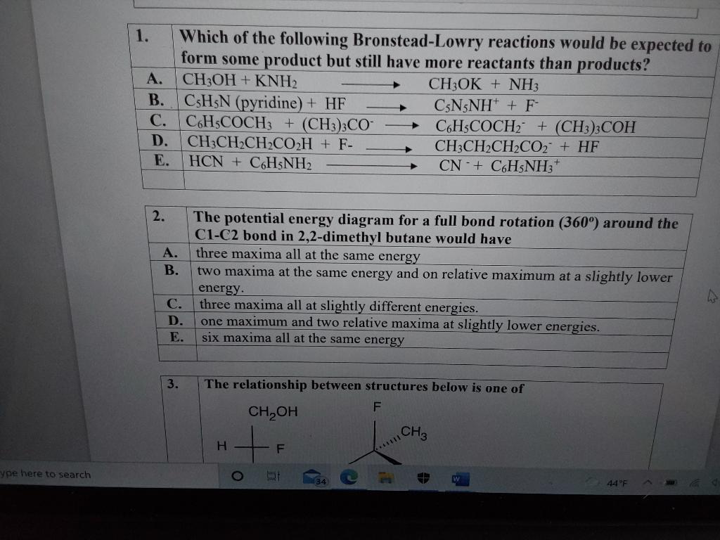 Solved 1. Which of the following Bronstead-Lowry reactions | Chegg.com