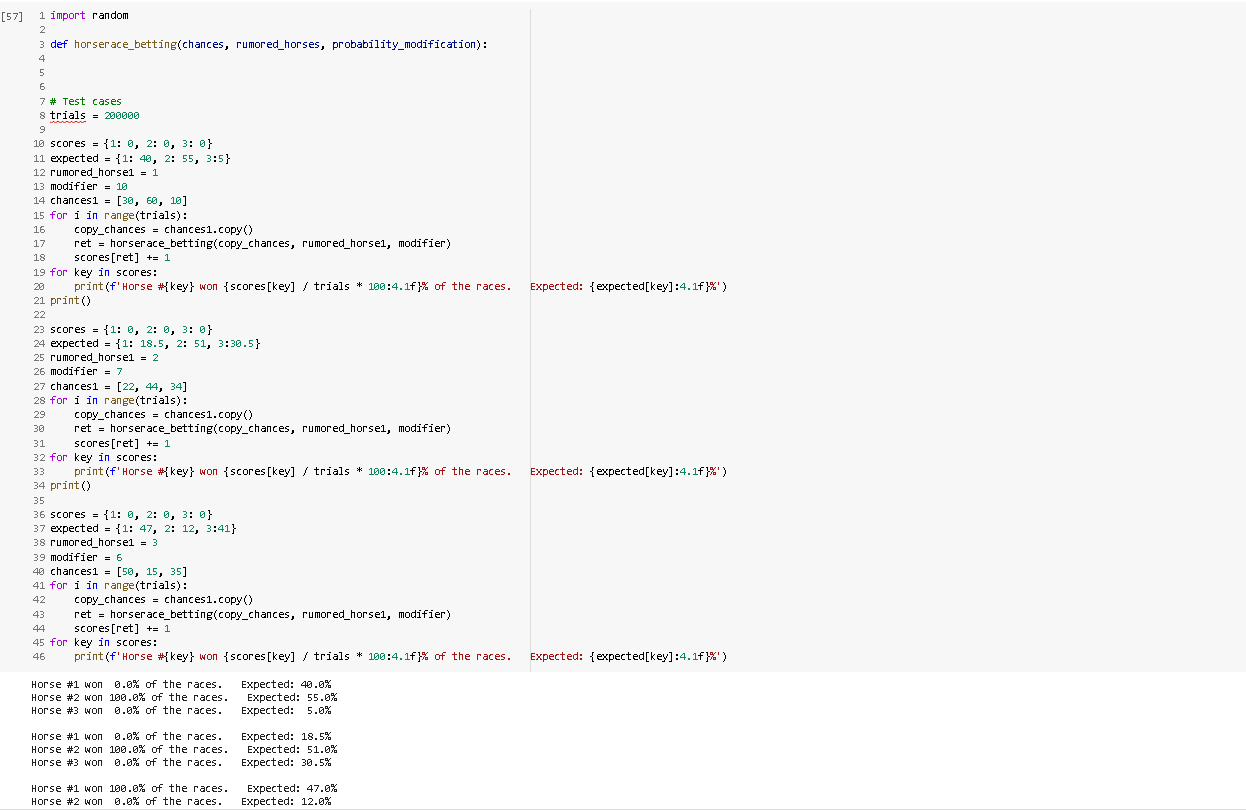 Solved Part 1: Horse Race Betting Q (10 points) You are part | Chegg.com