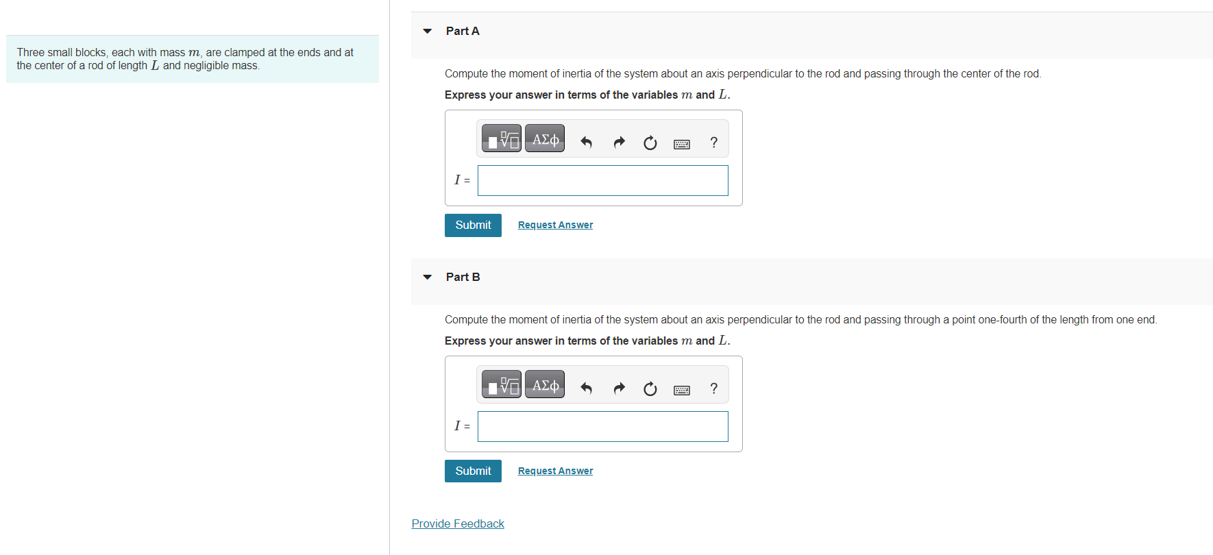 Solved Three small blocks, each with mass m , are clamped at | Chegg.com
