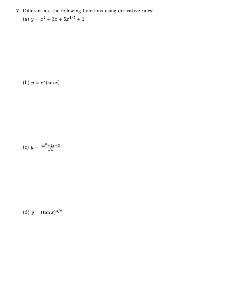 Solved 7. Differentiate the following functions using | Chegg.com