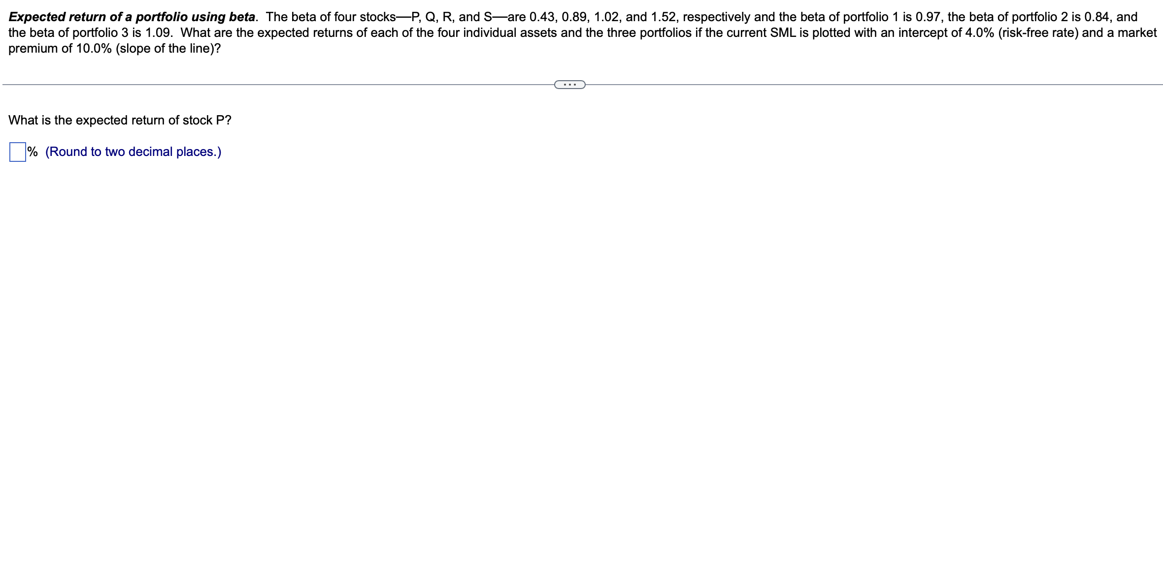 Solved Expected return of a portfolio using beta. The beta | Chegg.com