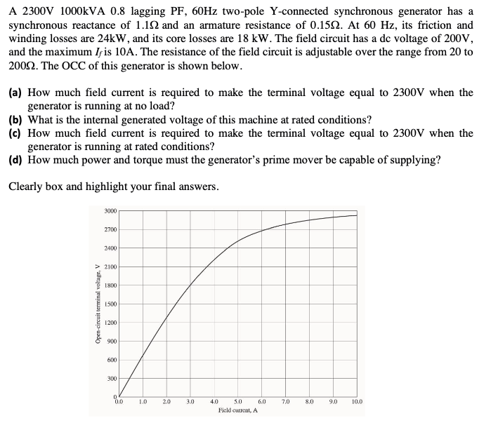 Solved A 2300V 1000kVA 0.8 lagging PF, 60Hz two-pole | Chegg.com