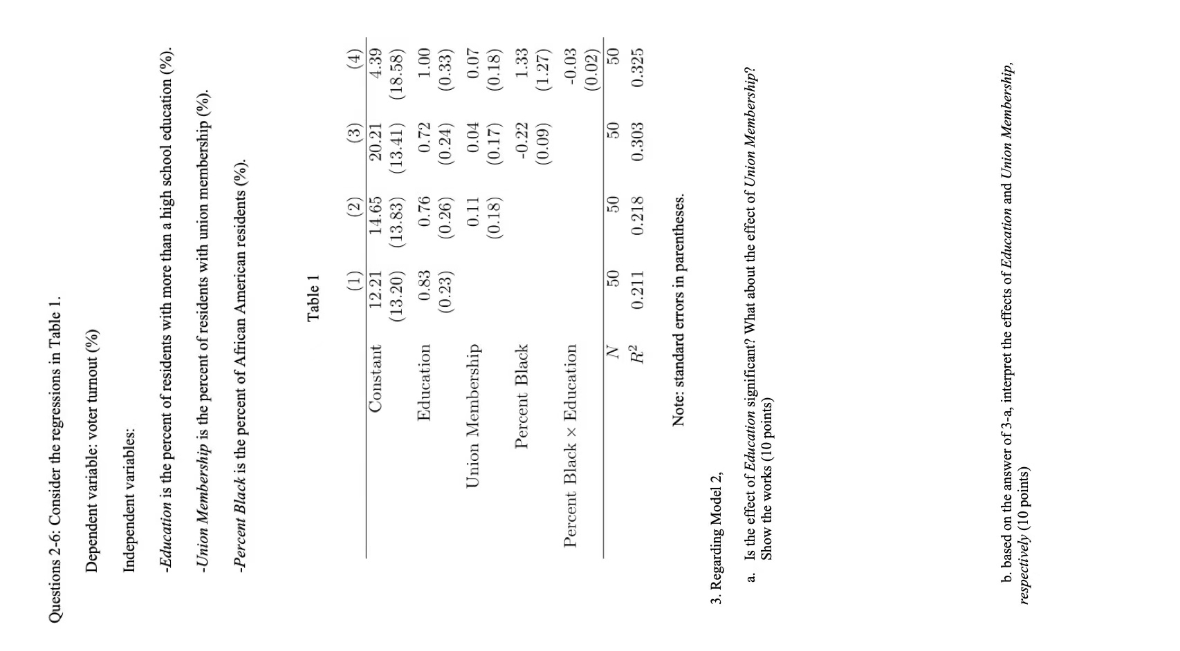 Solved Questions 2-6: Consider the regressions in Table | Chegg.com
