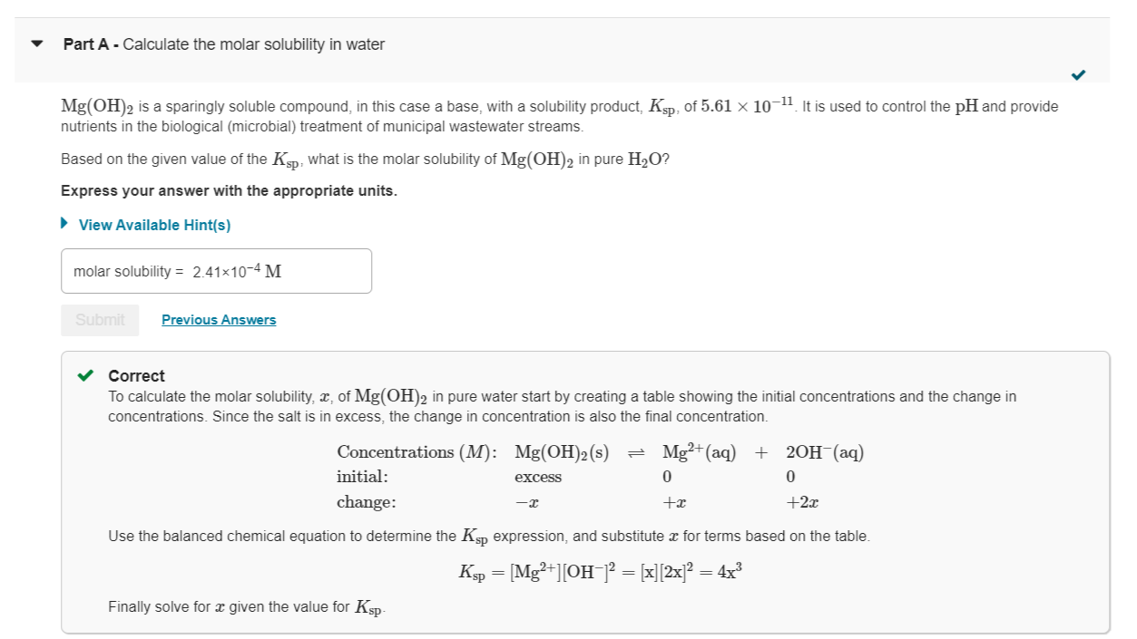 Solved Based on the given value of the Ksp, what is the | Chegg.com