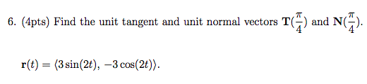 Solved 6. (4pts) Find the unit tangent and unit normal | Chegg.com