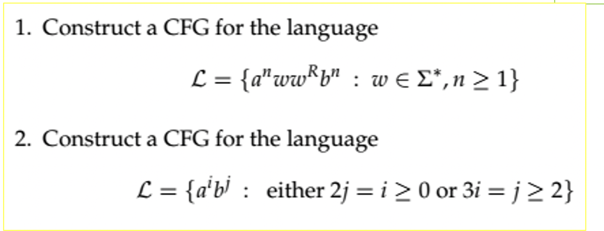 Solved 1. Construct a CFG for the language L = {a" wwRyn : | Chegg.com