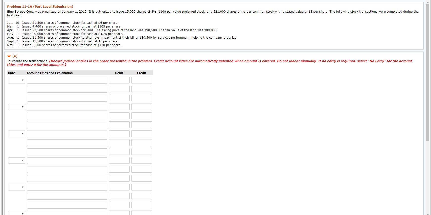 Solved Problem 11-1A (Part Level Submission) Blue Spruce | Chegg.com