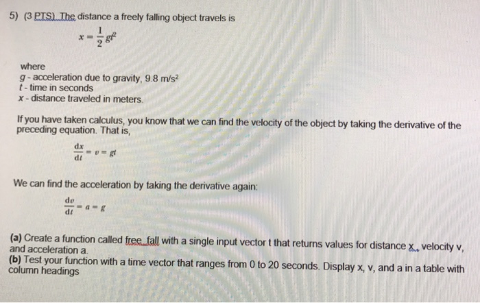 Solved The distance a freely falling object travels is x = | Chegg.com