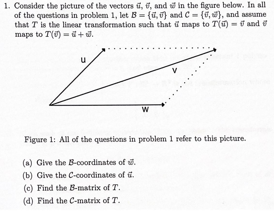 Solved 1. Consider the picture of the vectors u,v, and w in | Chegg.com