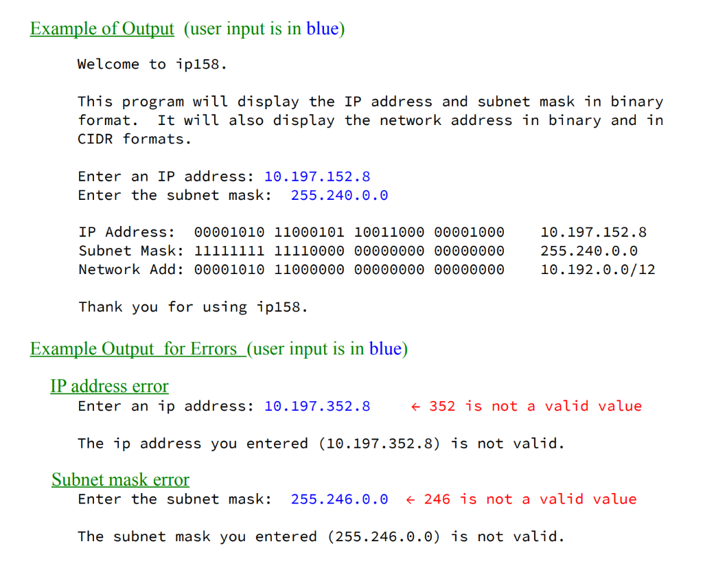 Description The program will request an IP address | Chegg.com
