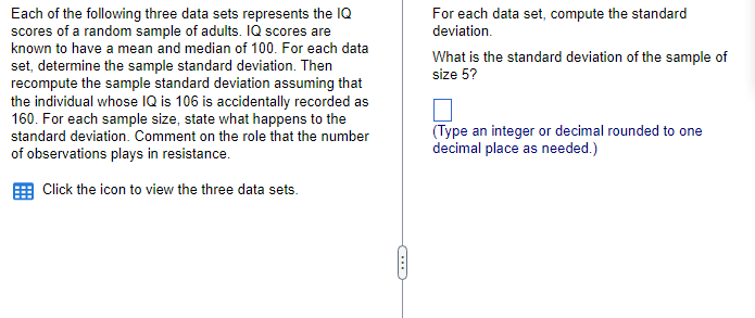 Solved Each of the following three data sets represents the | Chegg.com