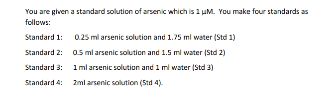Solved You are given a standard solution of arsenic which is | Chegg.com