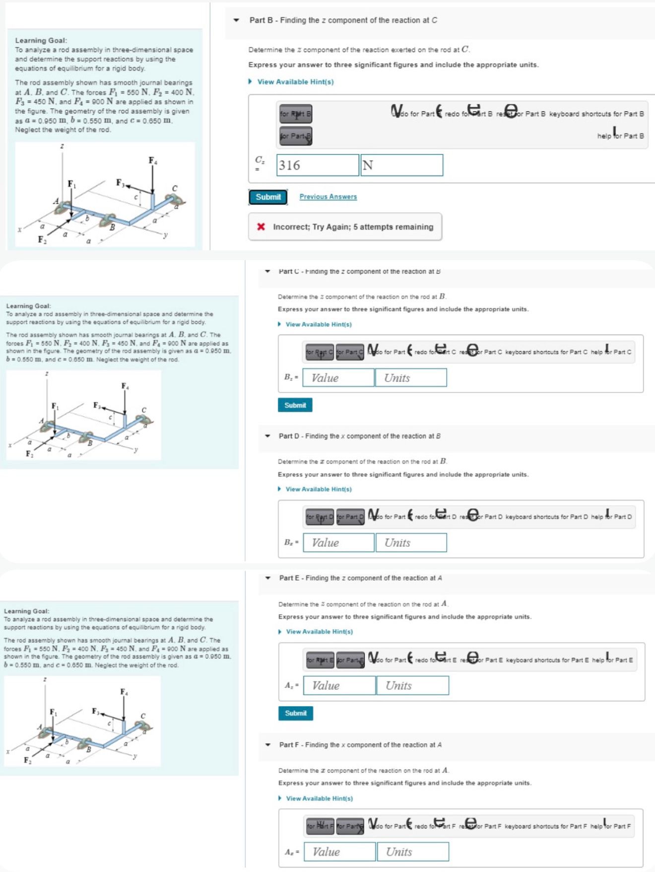 Solved To ﻿analyze a rod assembly in ﻿three-dimensional | Chegg.com