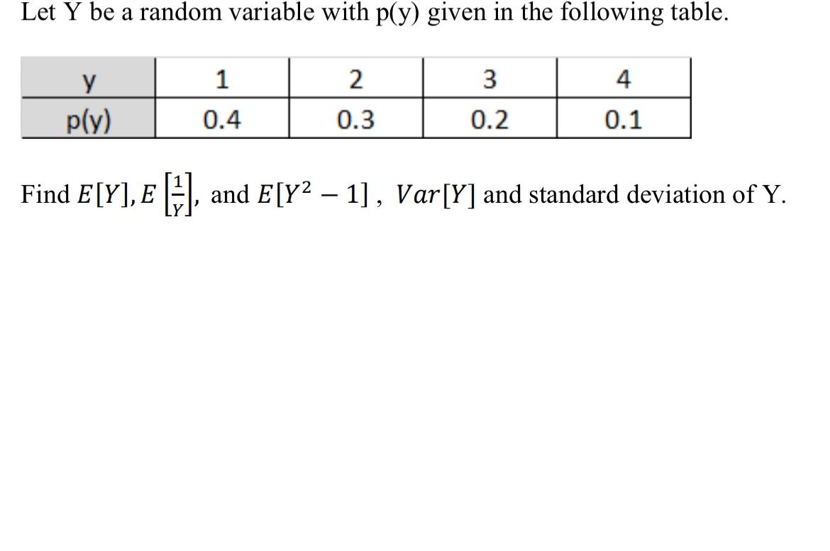 Solved Let Y be a random variable with p(y) given in the | Chegg.com