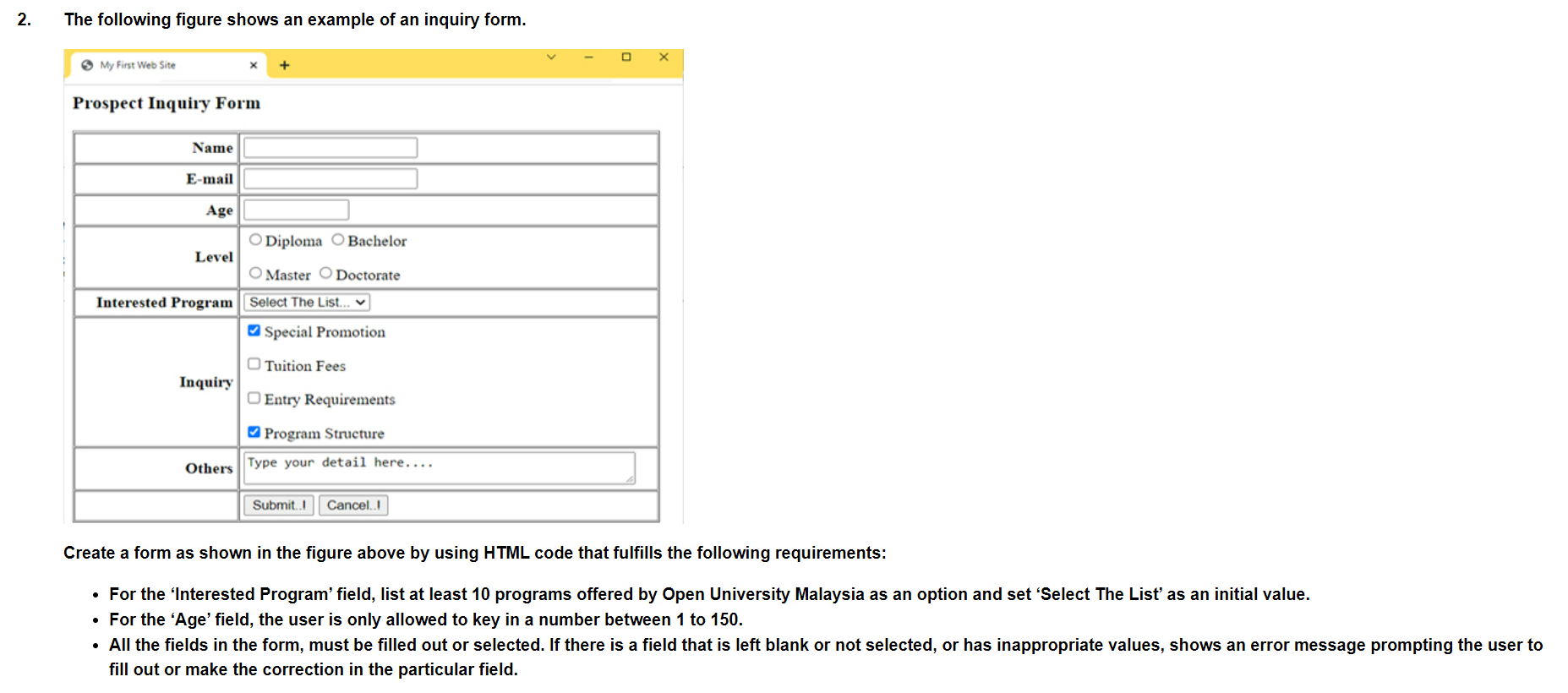 Solved Need help for question below. The inquiry form table | Chegg.com