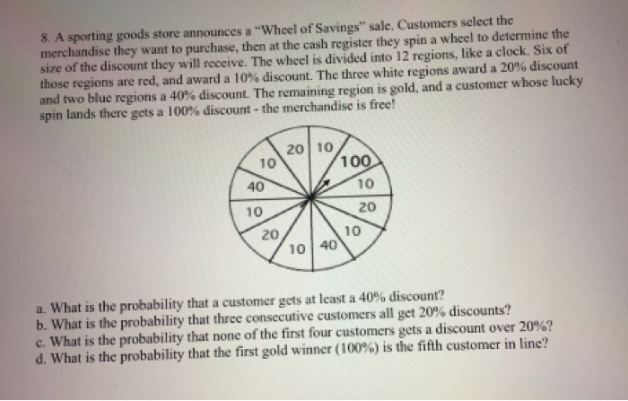 Solved 8. A sporting goods store announces a "Wheel of | Chegg.com