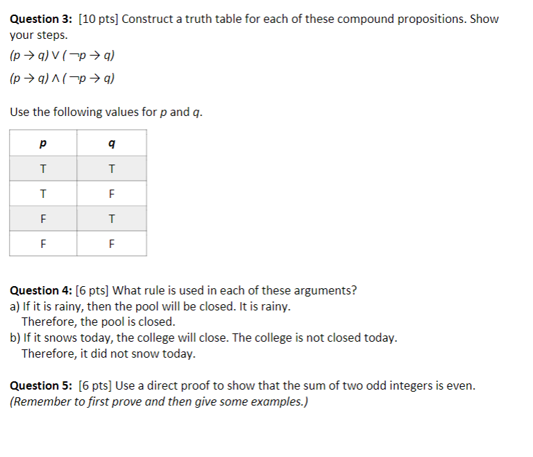 Solved Question 3: (10 pts] Construct a truth table for each | Chegg.com