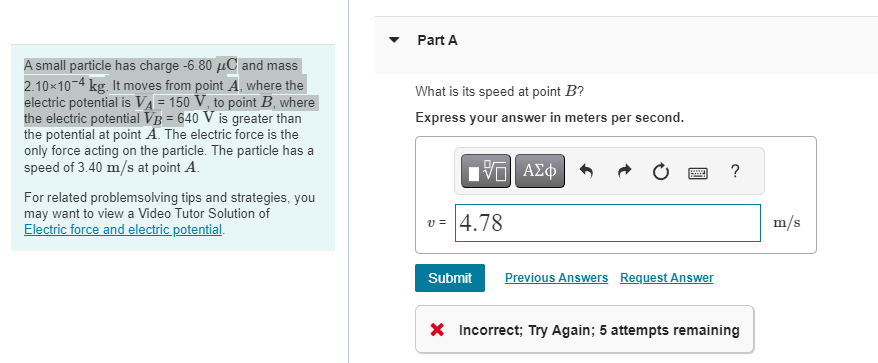 Solved A small particle has charge −6.80μC and mass | Chegg.com