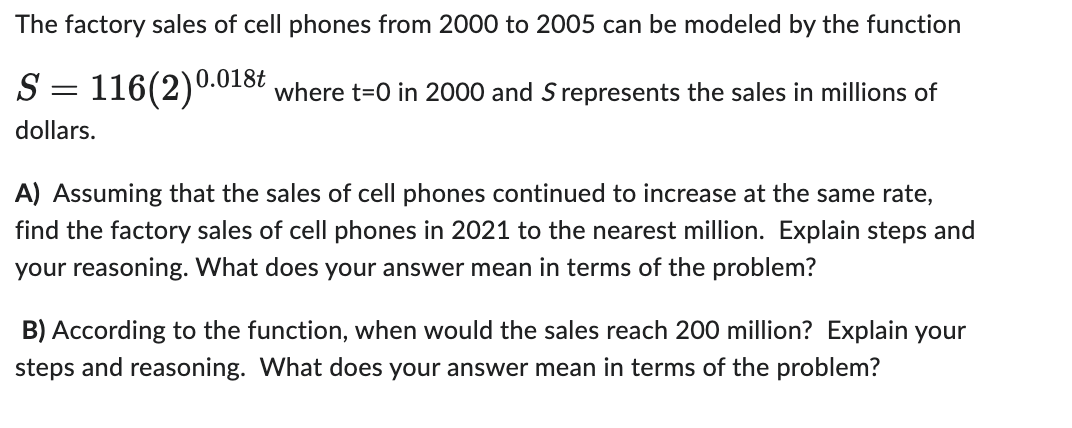 Solved The factory sales of cell phones from 2000 to 2005 | Chegg.com