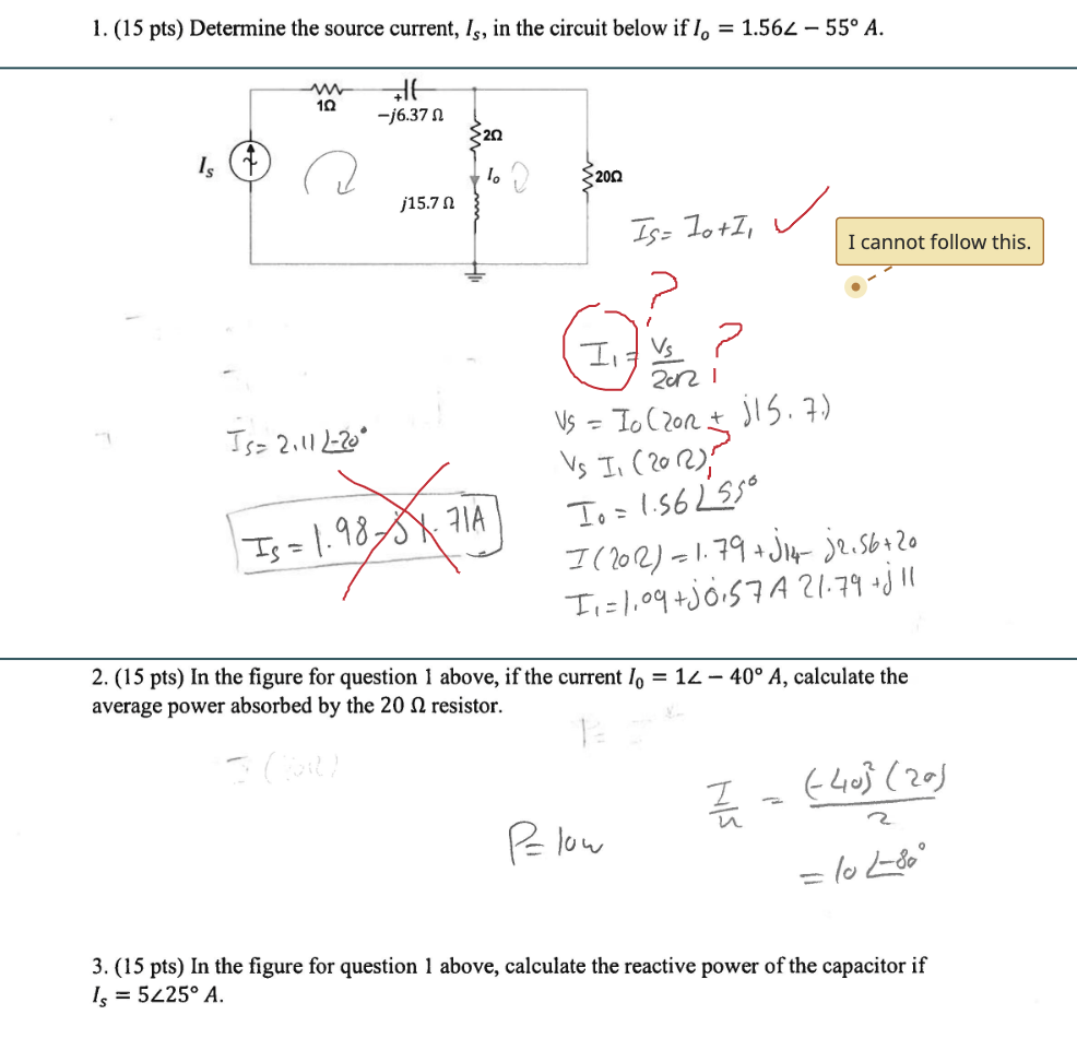 Solved 1. (15 pts) Determine the source current, Is, in the | Chegg.com