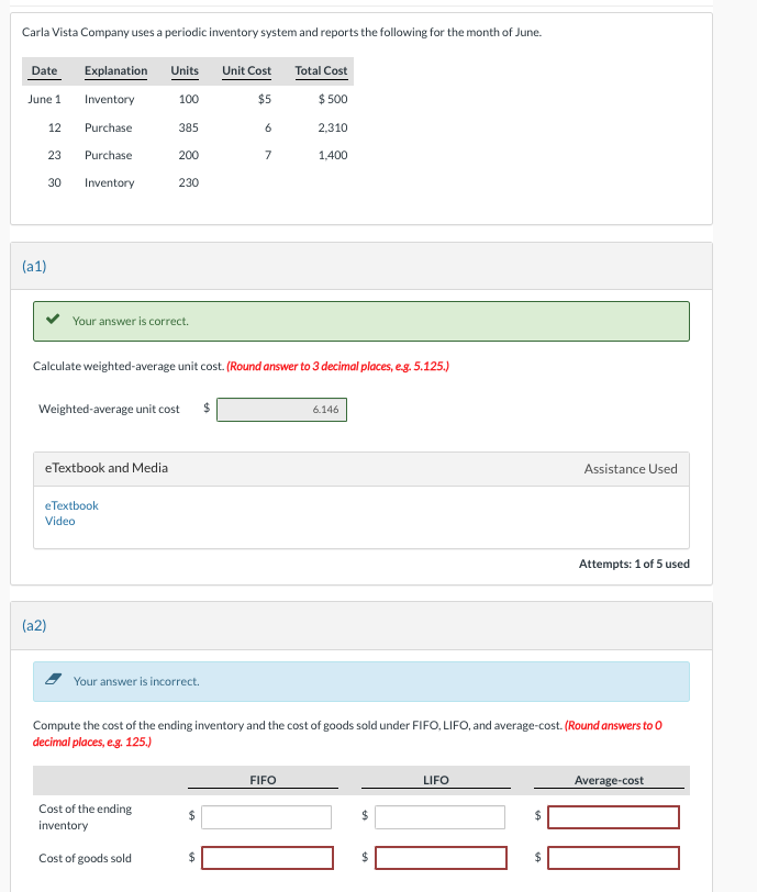 Solved Carla Vista Company uses a periodic inventory system | Chegg.com