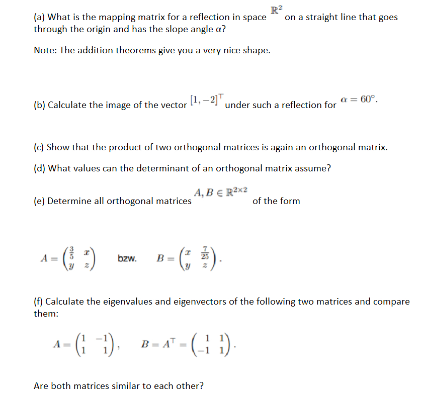 Solved IR (a) What is the mapping matrix for a reflection in | Chegg.com